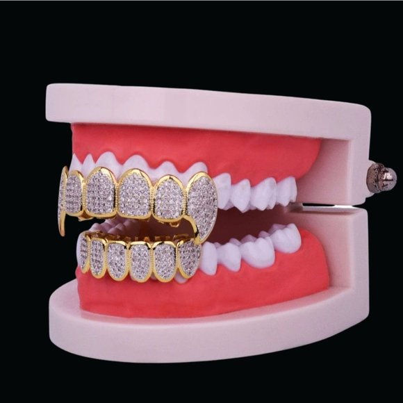 Jewelry | 6 Piece Bottom Grillz Set Icy Grillz Slugs Silver Grillz Gold ...